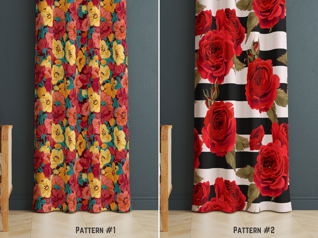Red Rose Curtain, Modern Drapery, Vivid Bright Curtain, Stylish Curtain ...