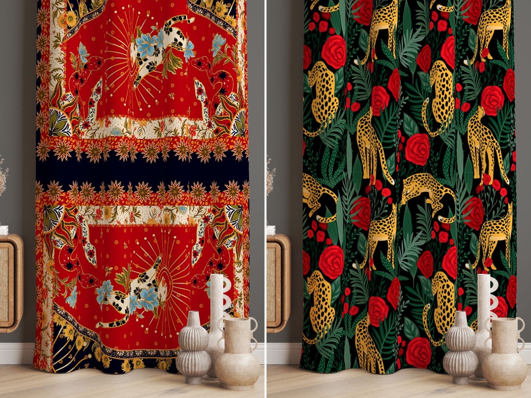 Wild Animals Pattern Drape, Leopard Design Curtains, Decorative African ...