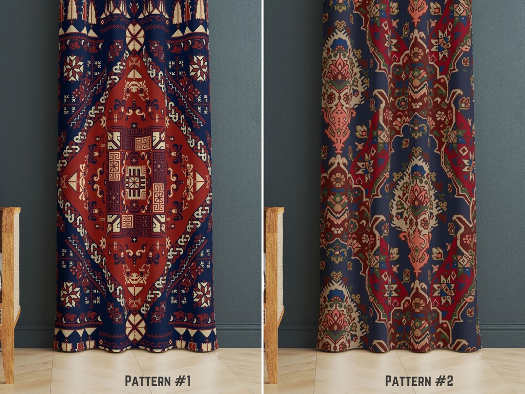 Turkish Kilim Window Curtains, Anatolian Rug Design Drape, Oriental ...