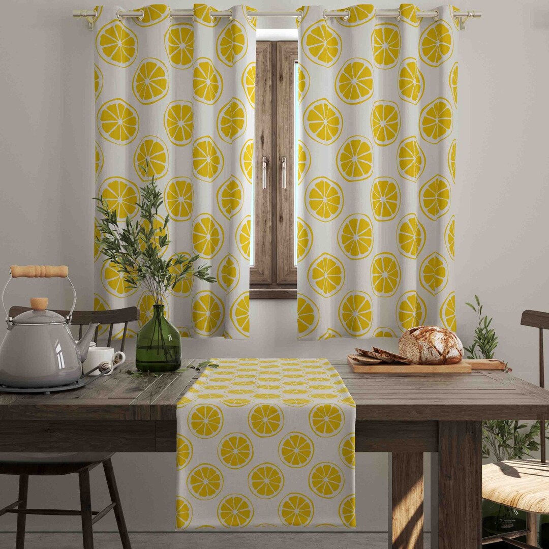 Fruit Kitchen Curtains, Lemon Pattern Drapes, Citrus & Orange Farmhouse ...