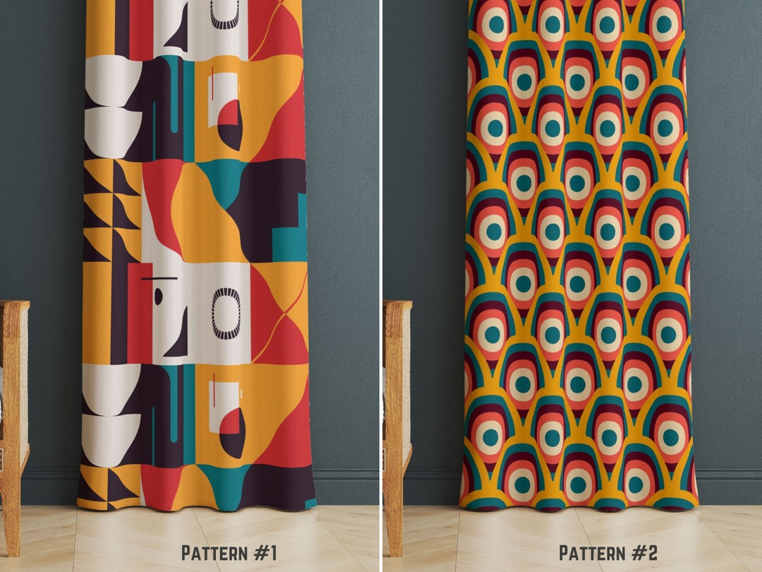 Midcentury Window Curtain, Retro Pattern Curtain, Abstract Window ...