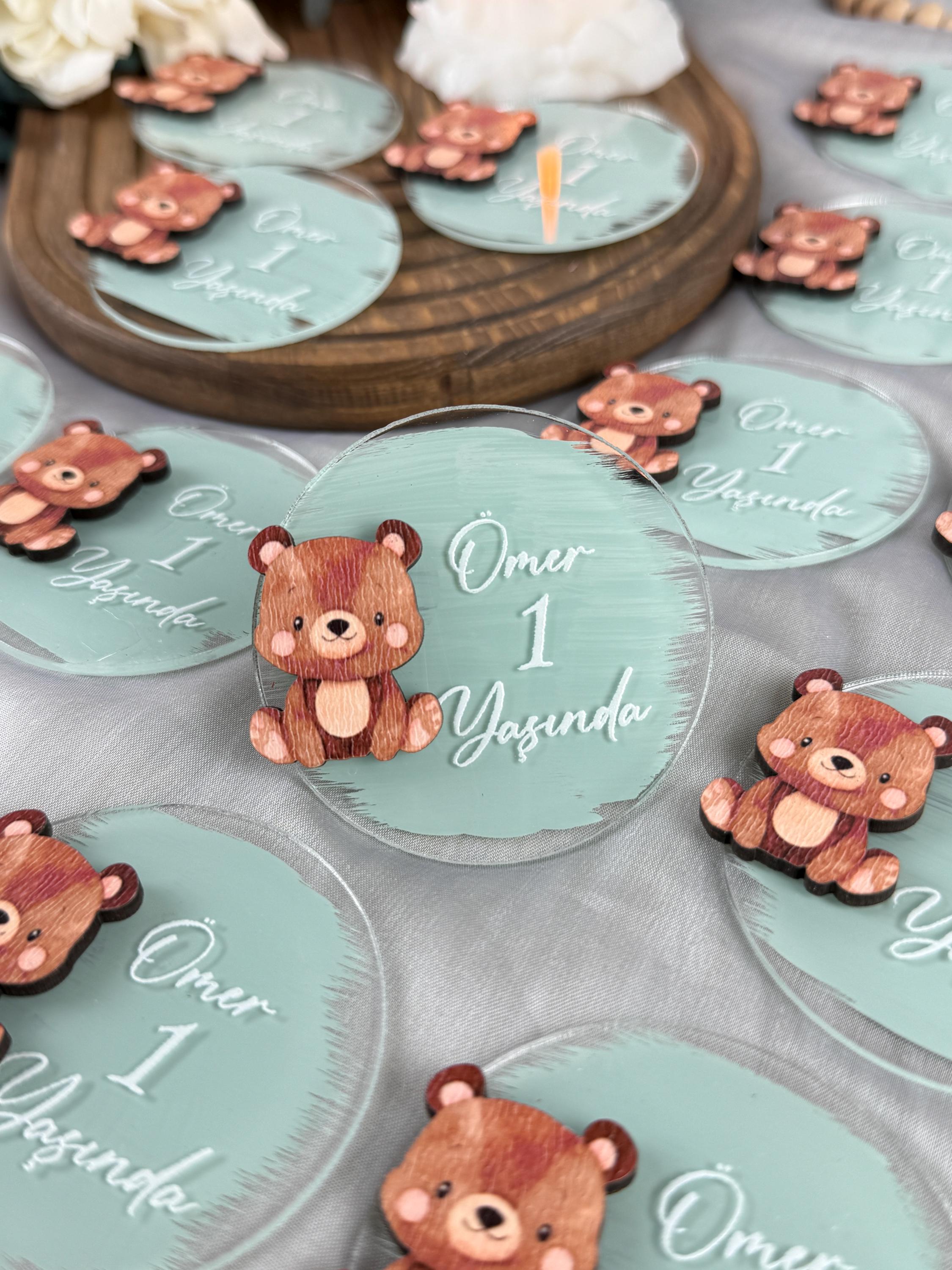 Wooden Teddy Bear Figure Plexiglass Magnet Gifts, Mold Green Acrylic ...