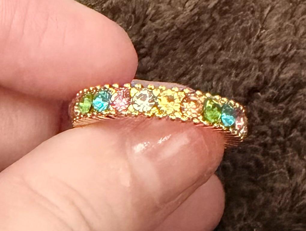 Bejeweled Inspired Gold Ring: Pastel Gemstone Eternity Band Pink Yellow ...