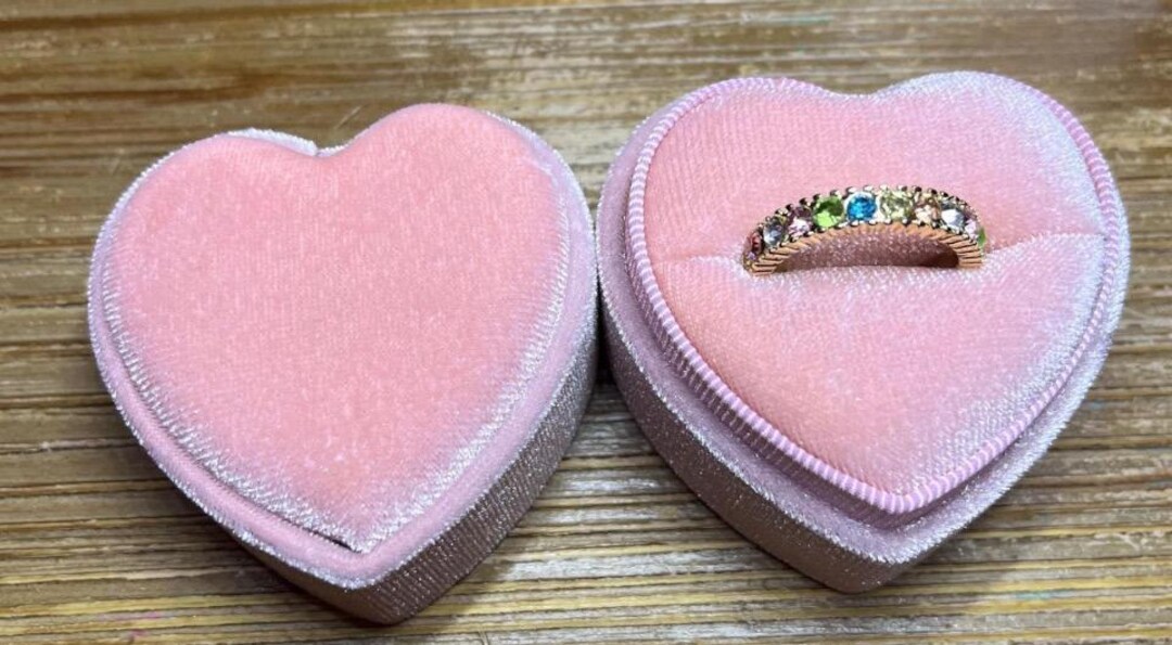 Gold Eternity Band Ring: Pastel Rainbow Gemstone Ring (pink Heart Box ...