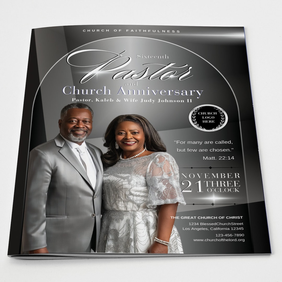 CANVA Pastor Program Template | Black White Silver Booklet Program ...