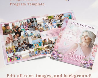 Obituary, Memorial Program Template, 8.5x11 BOOKLET 8 Pages, Clean Rose ...