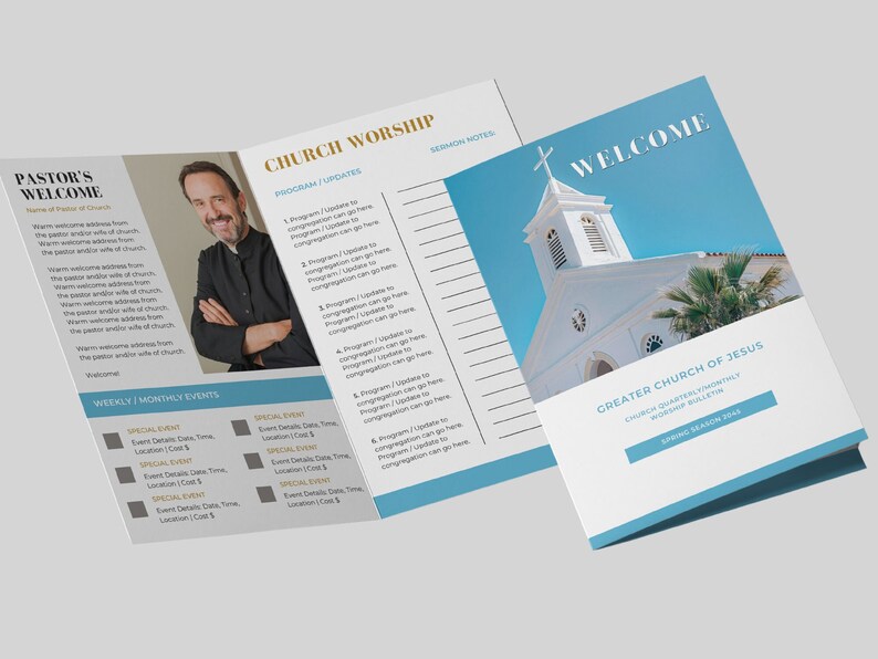 Modern Church Bulletin Template | Editable Canva Brochure (8.5x11) - Etsy