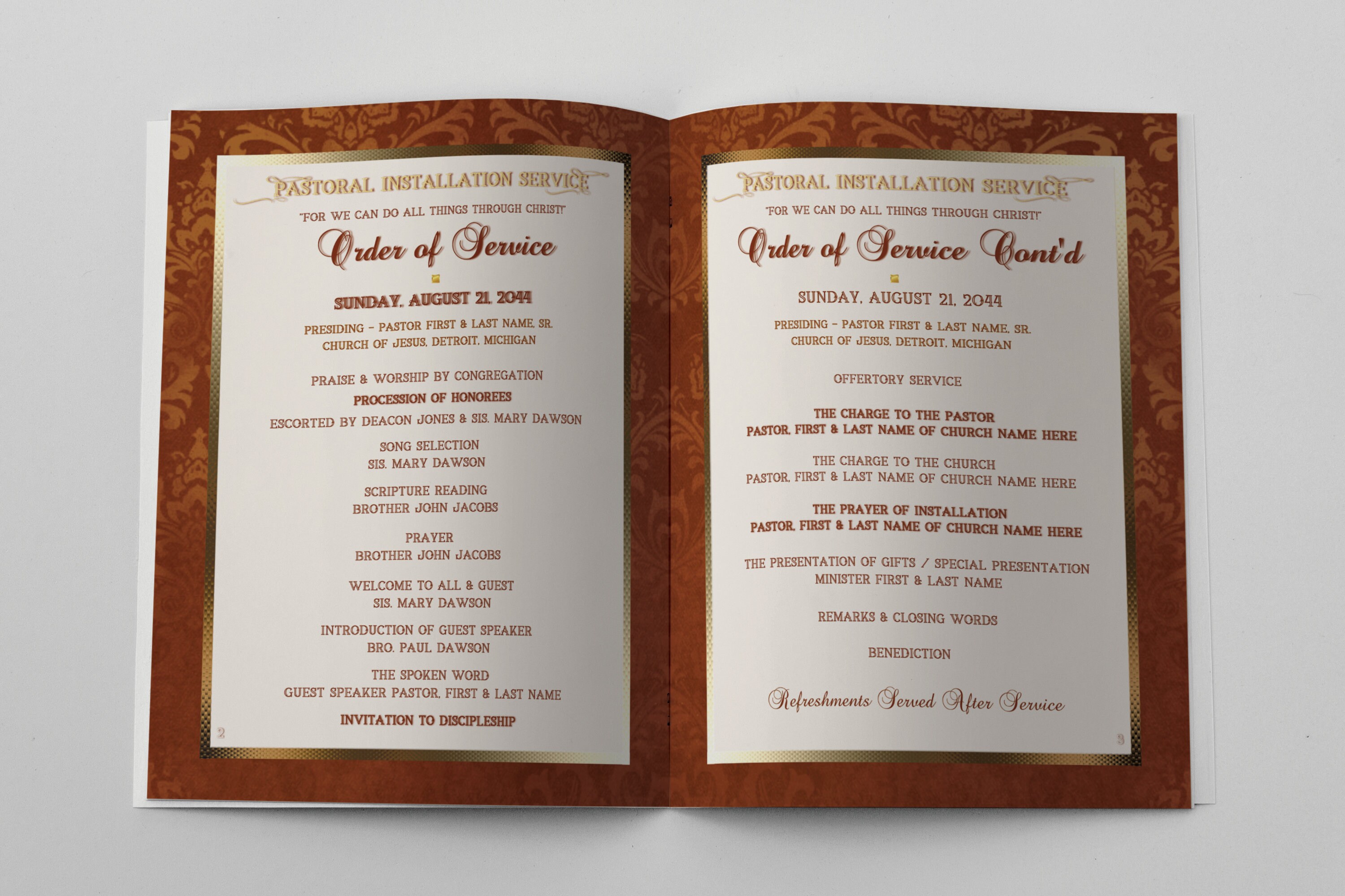CORJL Pastoral Installation Pastor Program Template | Editable in Corjl ...
