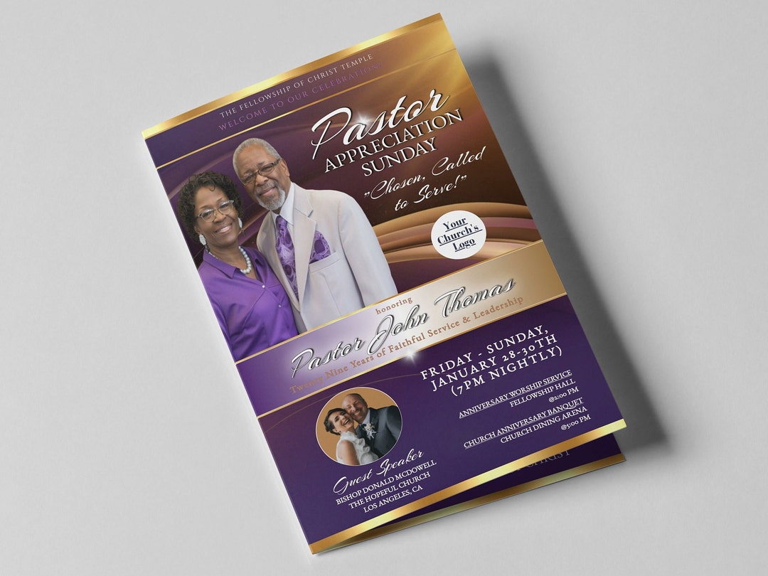 Purple & Gold Pastor Appreciation Program Template | Editable Church ...
