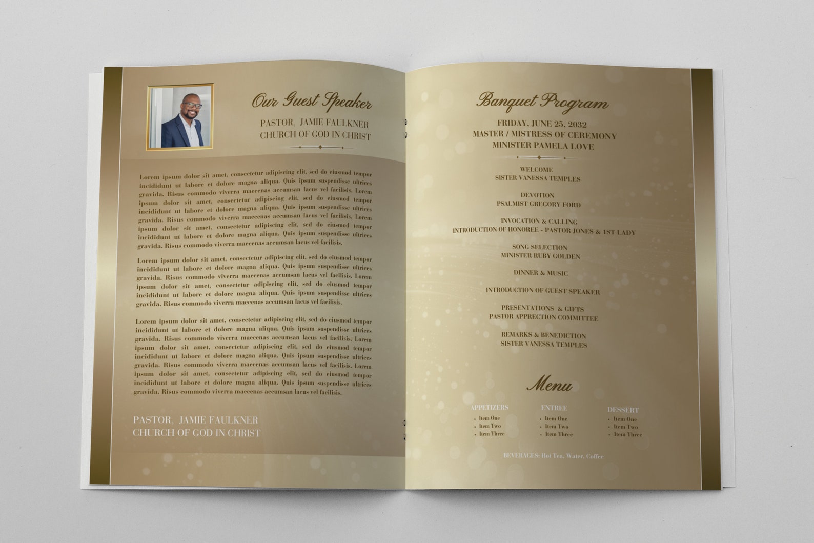 CANVA Church Program Template Dynamic Cream Gold Size: 17x11 ...