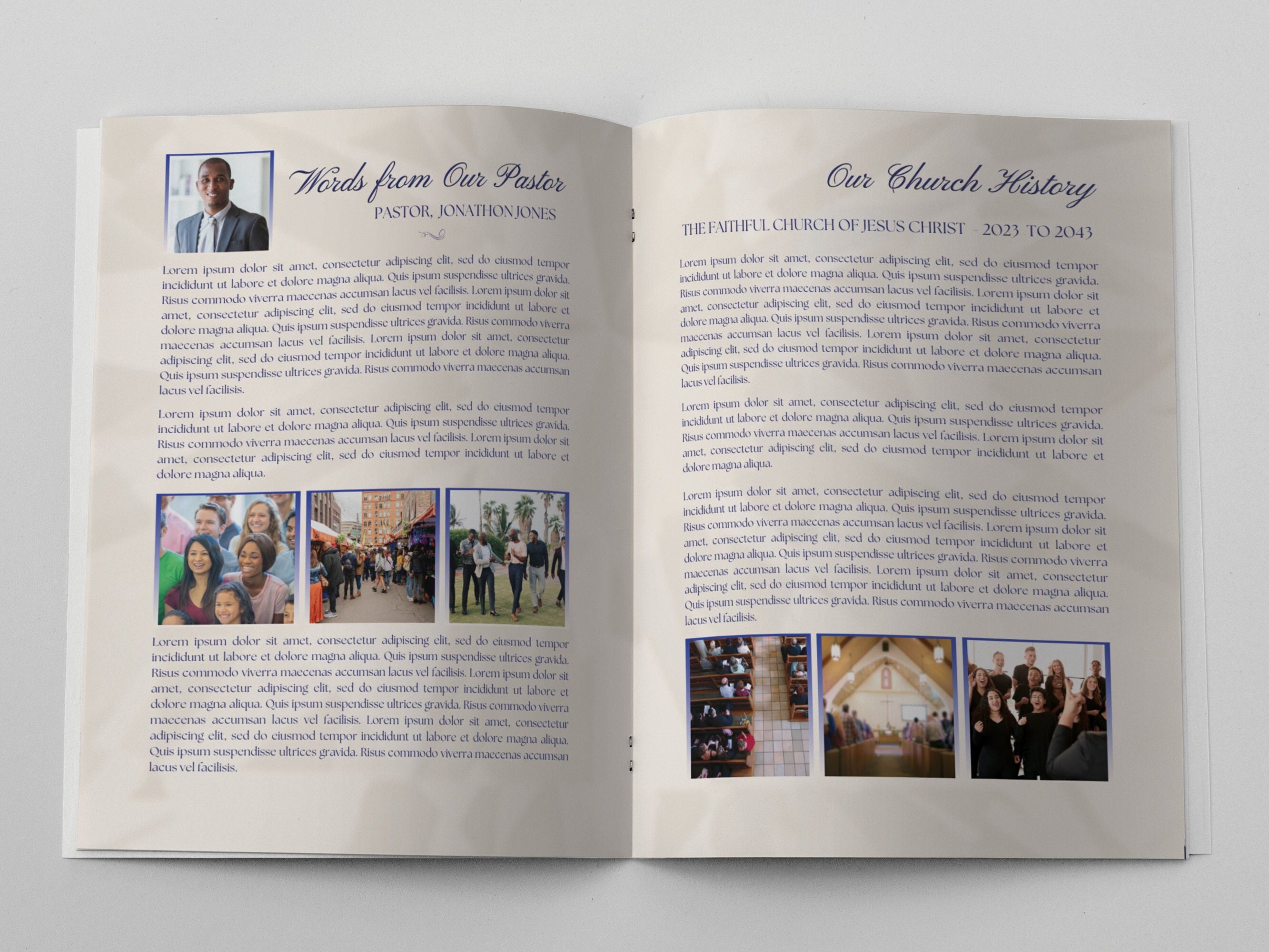 Blue & Gold Pastor Anniversary Program Template | Church Booklet (canva ...