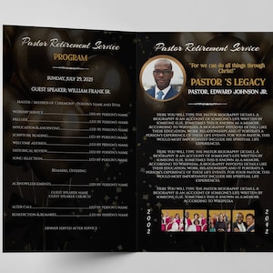 Black and Gold Retirement Program Template | Editable Church Service (corjl) - Etsy