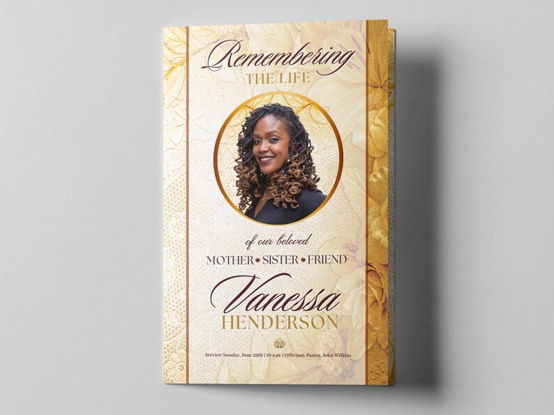 Vintage Gold Funeral Program Template | Elegant Obituary (11x8.5, 4pg ...