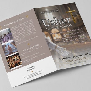 Church Usher Anniversary Day Program 11x8.5 US Letter Bulletin Canva Template Design Editable ...