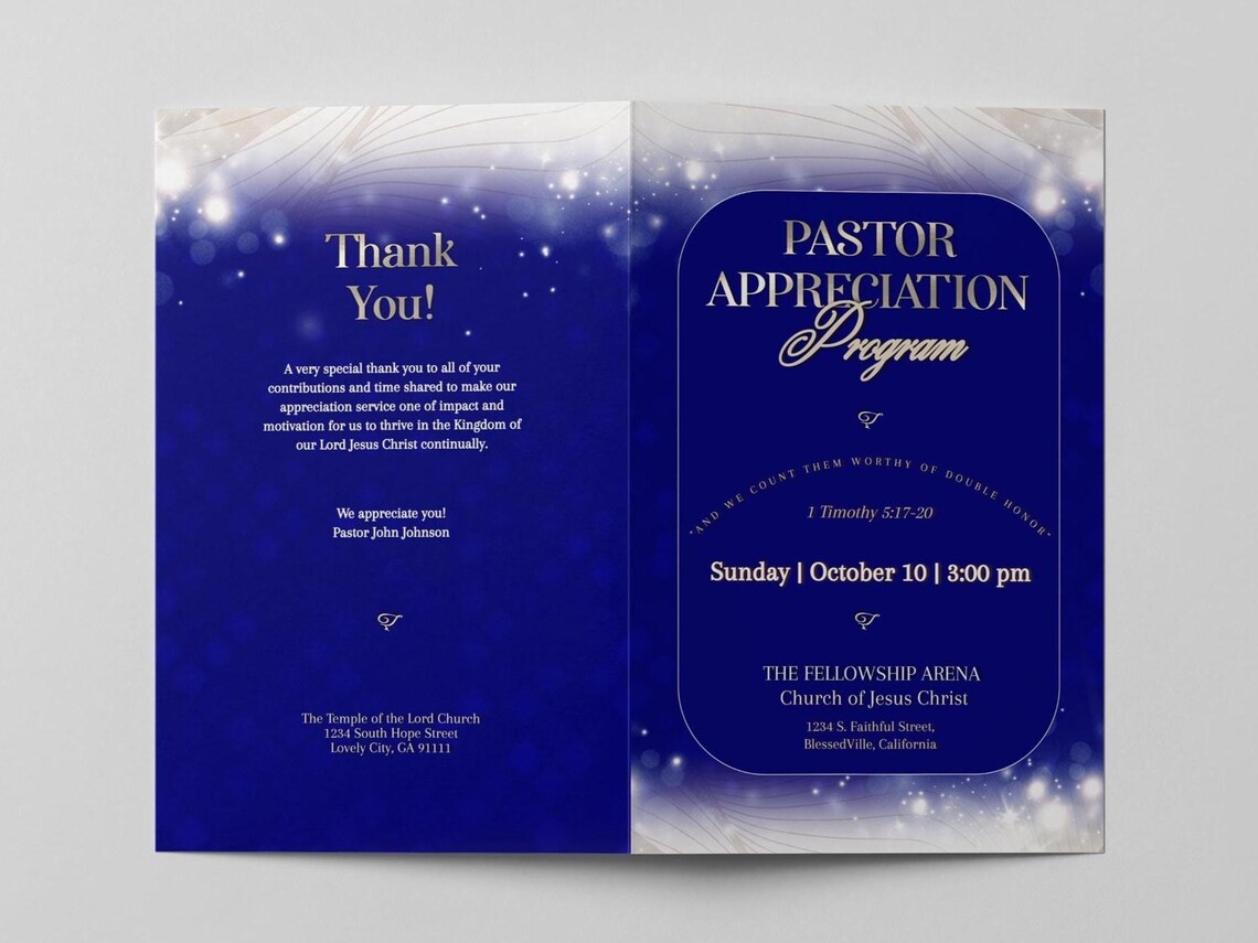 Pastor Appreciation Service Program Template | Editable in Corjl | Dark ...