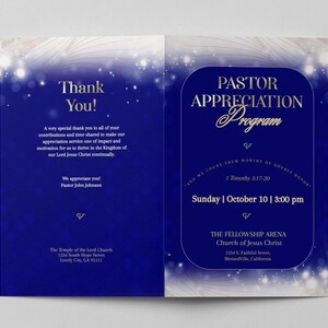 Pastor Appreciation Service Program Template | Editable in Corjl | Dark ...