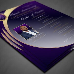 CANVA Purple Gold Church Anniversary Program | Double Sided Template ...