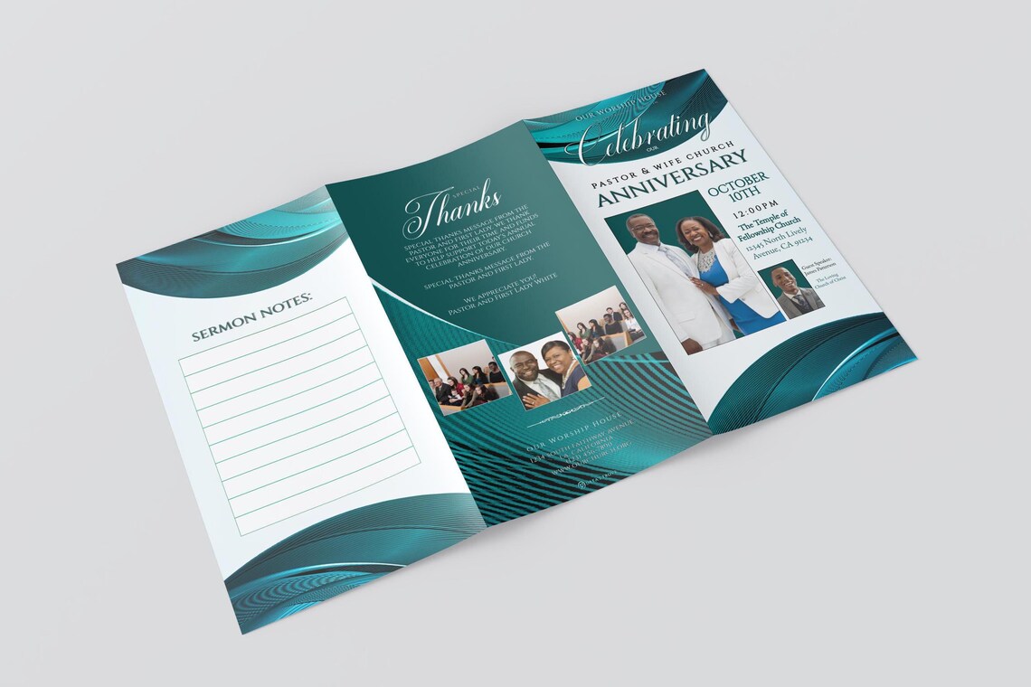 Teal Church Anniversary Program | Pastor & Wife, Editable Template ...
