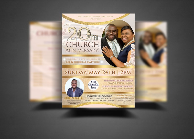 Pink Editable Church Anniversary Program Template | Double Sided Front ...