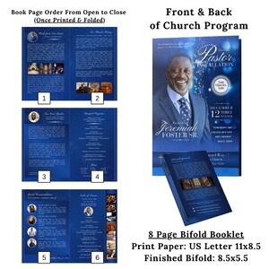 CANVA Pastor Appreciation Program Template Editable Booklet Great Blue Size: 8.5x11 Folded-8.5x5 ...
