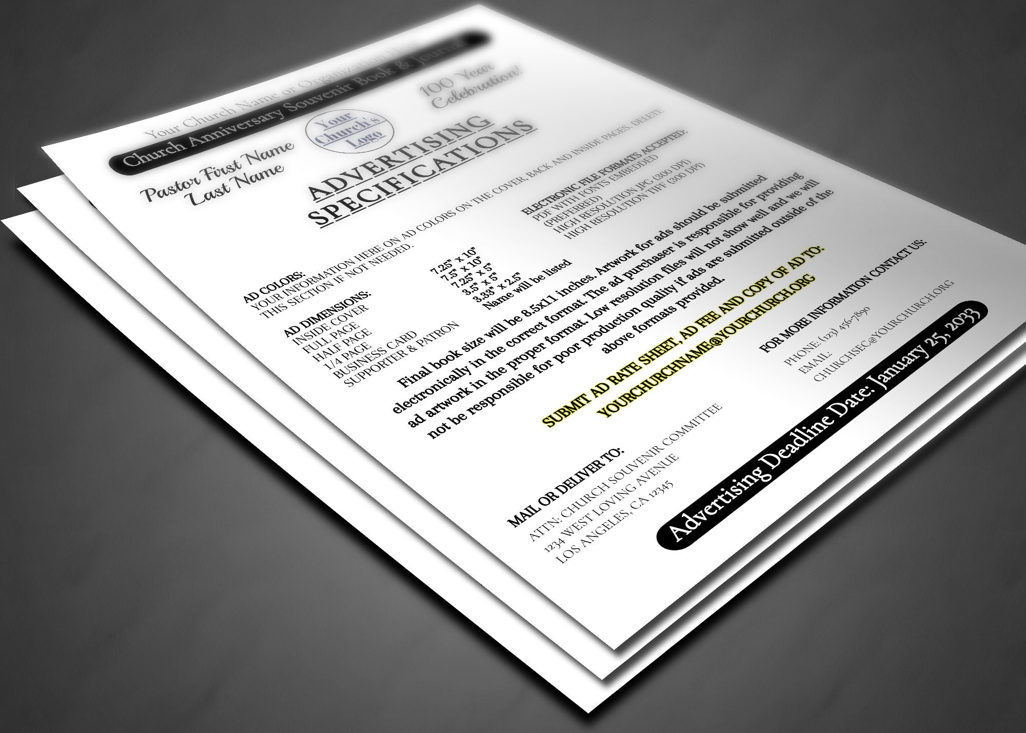 Church Ad Rate Sheet Template | Souvenir Book (8.5x11) Editable in ...