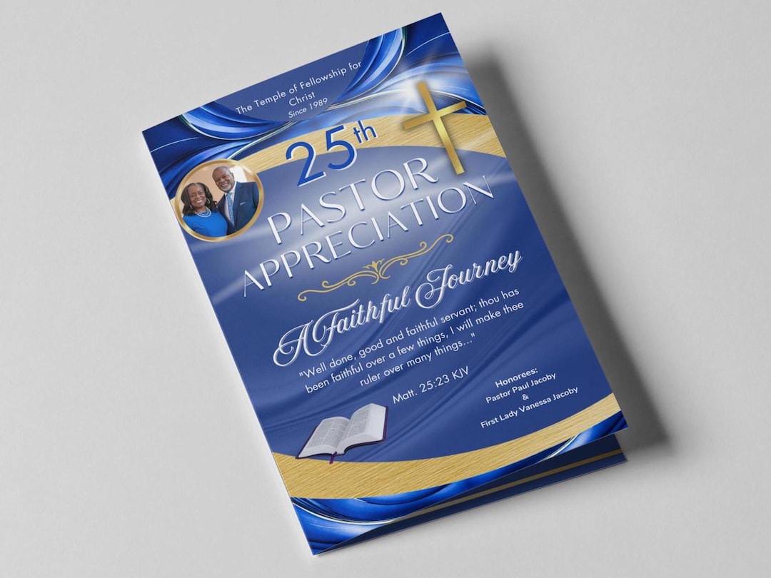 Blue & Gold Church Program Template | Pastor Appreciation (11x8.5 ...