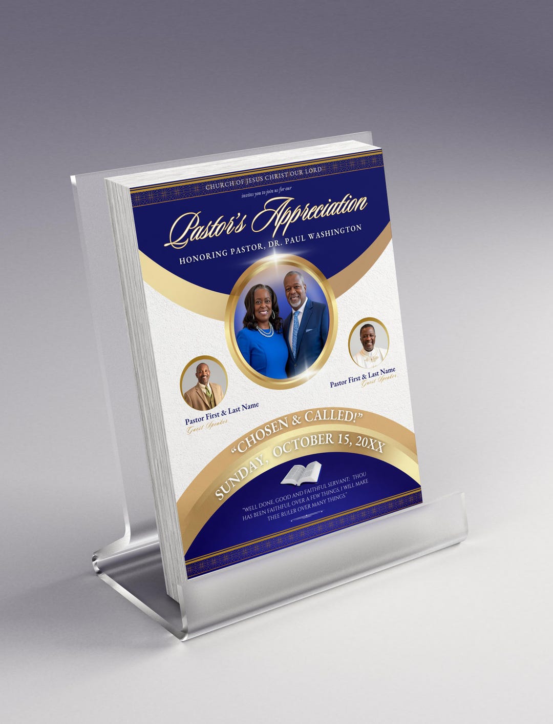 CANVA Pastor Appreciation Flyer Blue & Gold Editable Design | Size: 8 ...