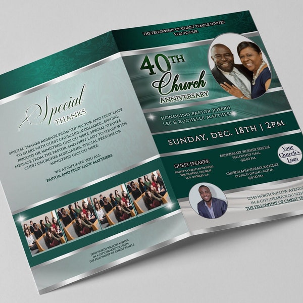 Green Pastor Anniversary Program Template - Etsy