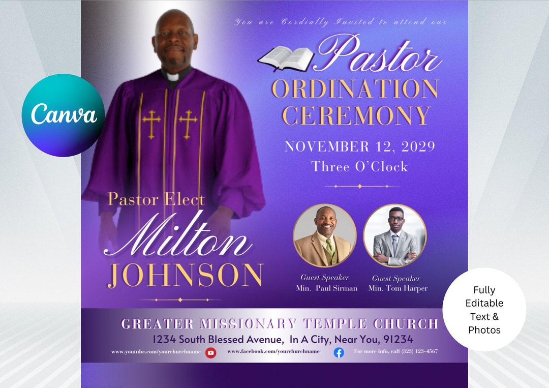 Church Ordination Ceremony Flyer Church Flyer Editable Canva Template ...