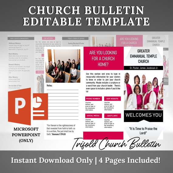 Editable Church Bulletin Template Church Trifold microsoft - Etsy