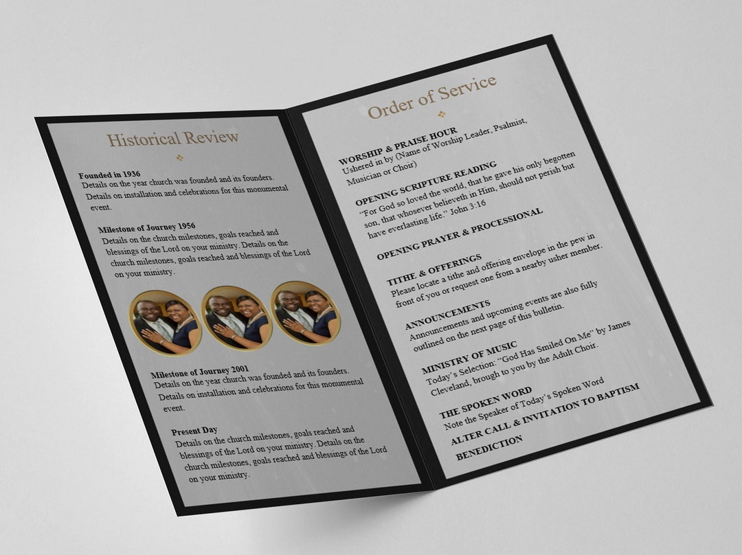 MICROSOFT Word Church Anniversary Program Blessed Black & Gold 4 Page ...