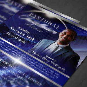 CANVA Pastoral Installation Service Flyer | Blue Silver | Pastor ...