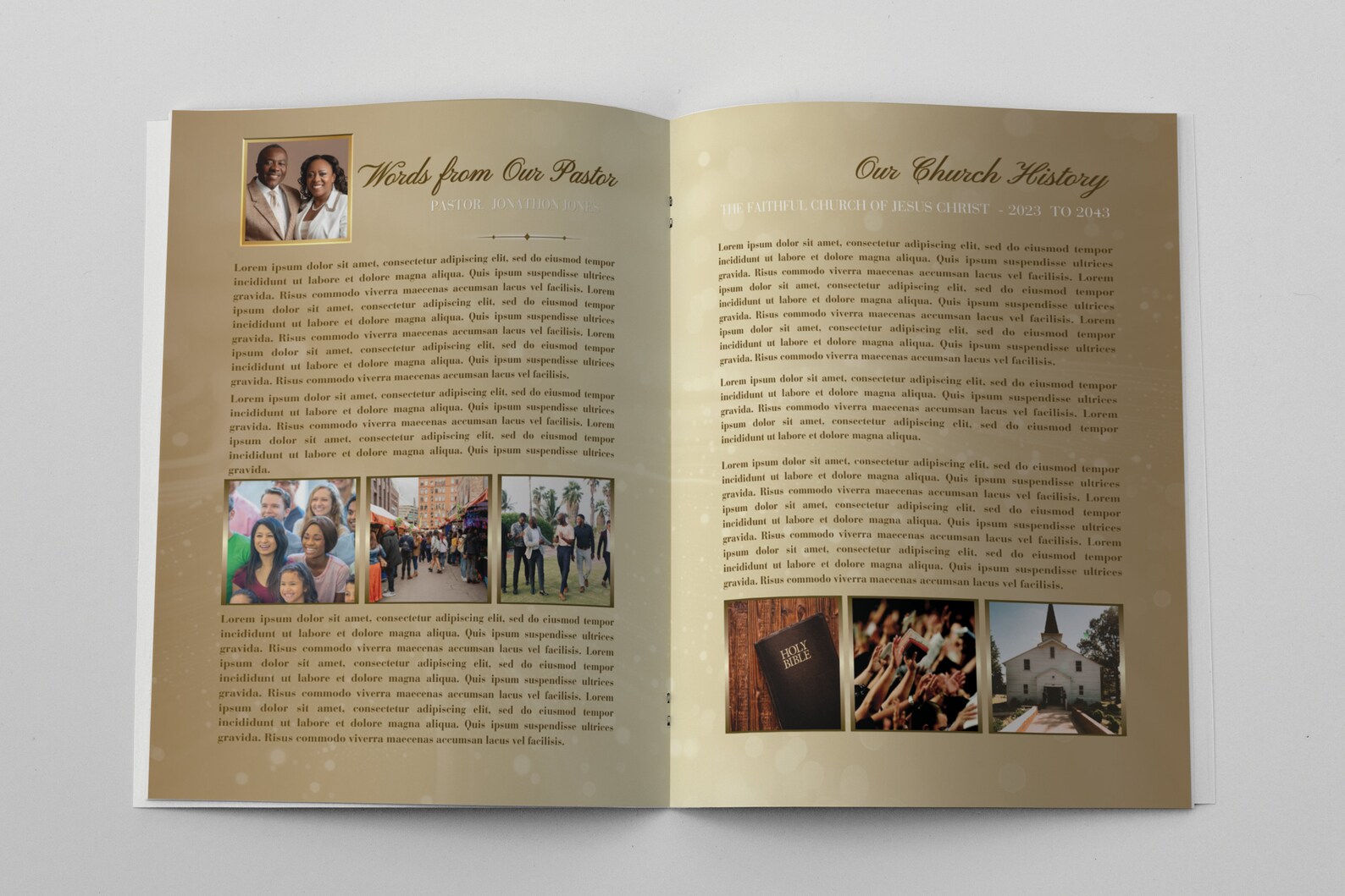 CANVA Church Program Template Dynamic Cream Gold Size: 17x11 ...