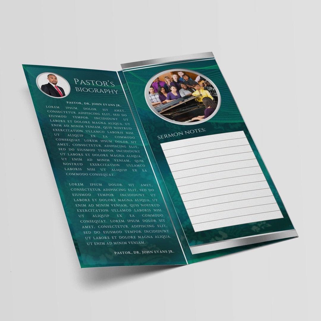 CANVA Green Pastor Church Program | Size: 11x8.5 | Trifold Bulletin ...