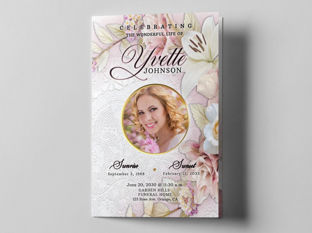 New Floral Obituary Template Editable in Corjl Laced in Love Size: 11x8 ...