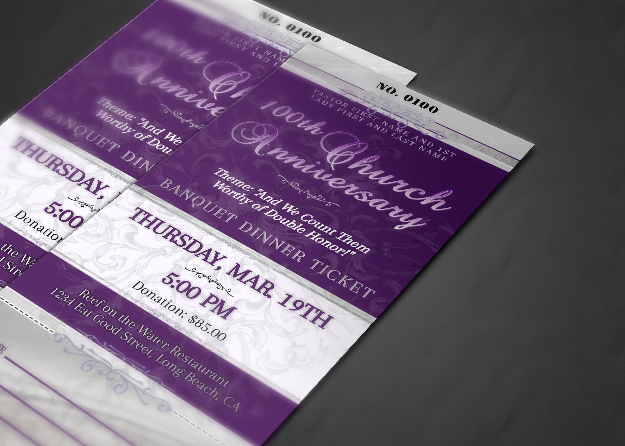 CORJL Church Anniversary Gala Banquet Ticket Template - Classic Purple ...