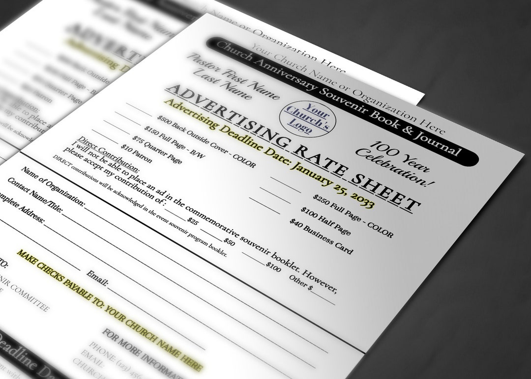 Church Ad Rate Sheet Template | Souvenir Book (8.5x11) Editable in ...