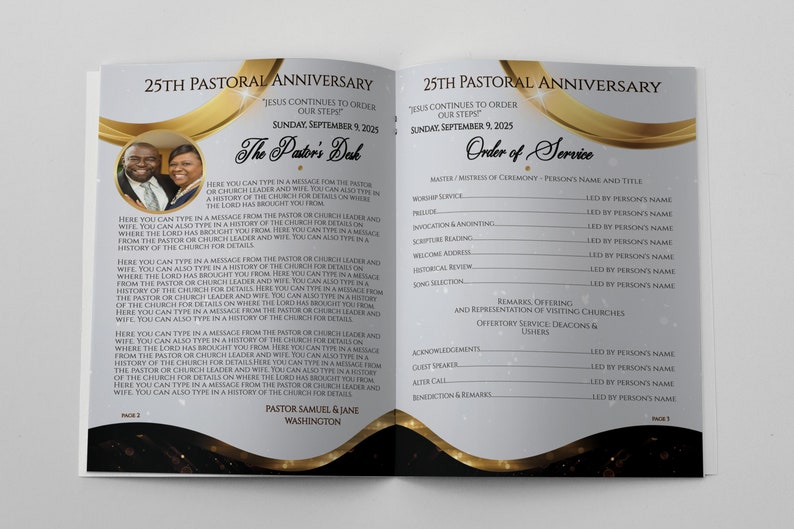 Editable Church Anniversary Program Template – Black, Silver, Gold ...