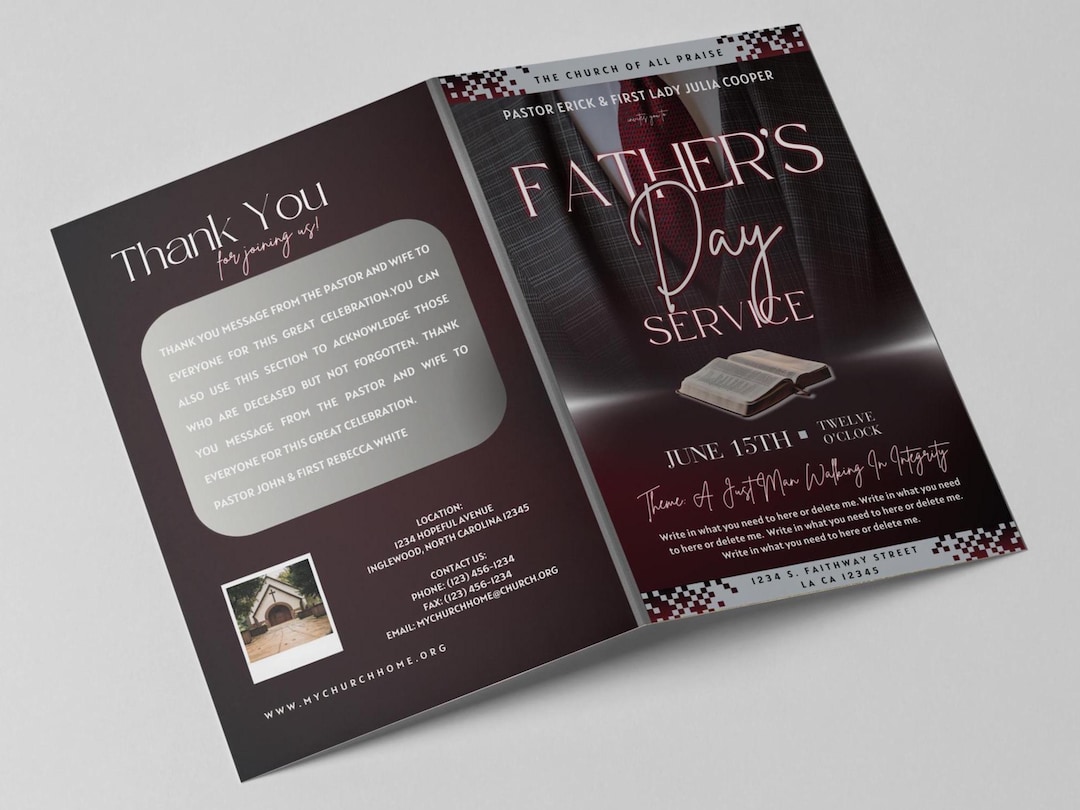Father's Day Church Program Template | Canva Editable (11x8.5) - Etsy