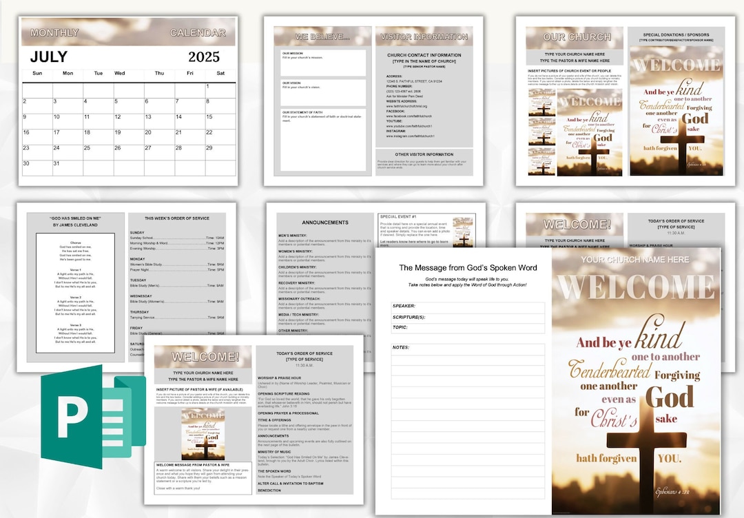 Editable Church Worship Program Template | Microsoft Publisher Bifold ...