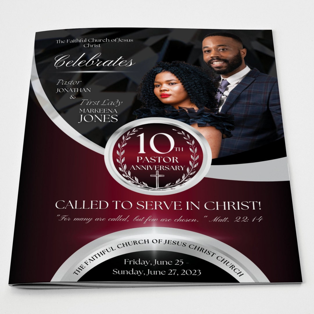 CANVA Pastor Church Anniversary Program Template | Burgundy & Silver ...
