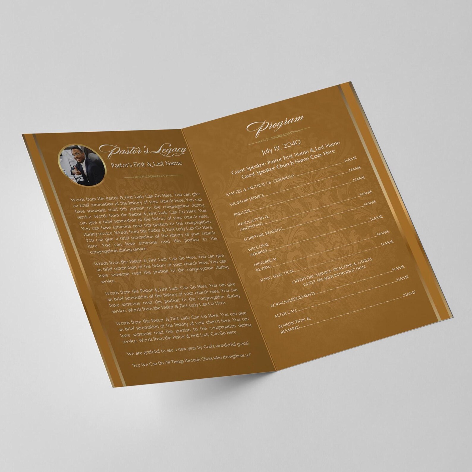 Church Program Template | BOGO | Black & Burnt Gold - Size 11x8.5 ...