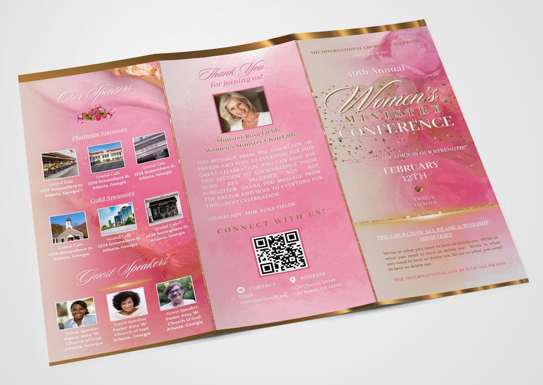CANVA Women's Church Trifold Program | Church Service Template | Womens ...