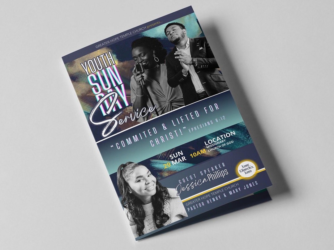 CANVA Youth Church Program Template | Youth Event Brochure Program ...