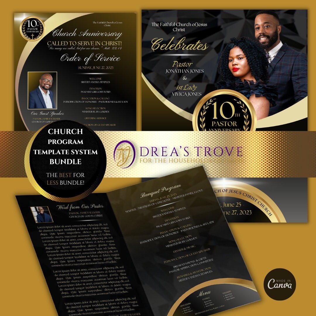 CANVA Church Anniversary Bundle | Program and Flyer | Black & Gold ...