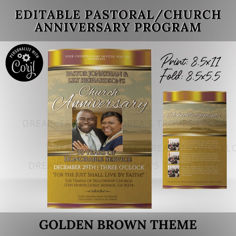 Pastor & Wife Church Anniversary Program Booklet Template - Etsy
