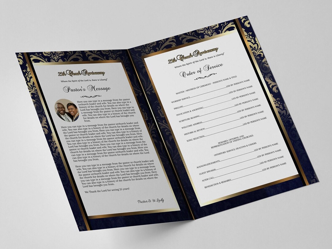 CORJL Church Anniversary Program Template | Editable Brochure in Corjl | Vintage Royal Black ...