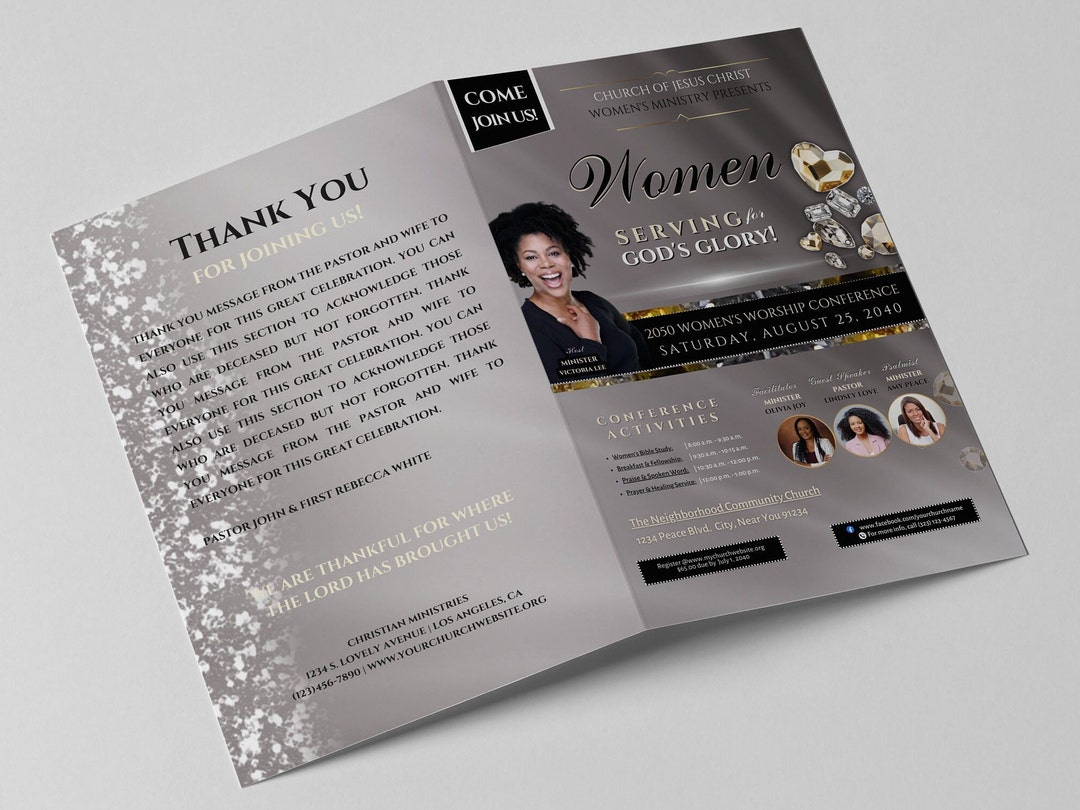 Black Gold Church Program Template | Women's Conference (canva Editable ...