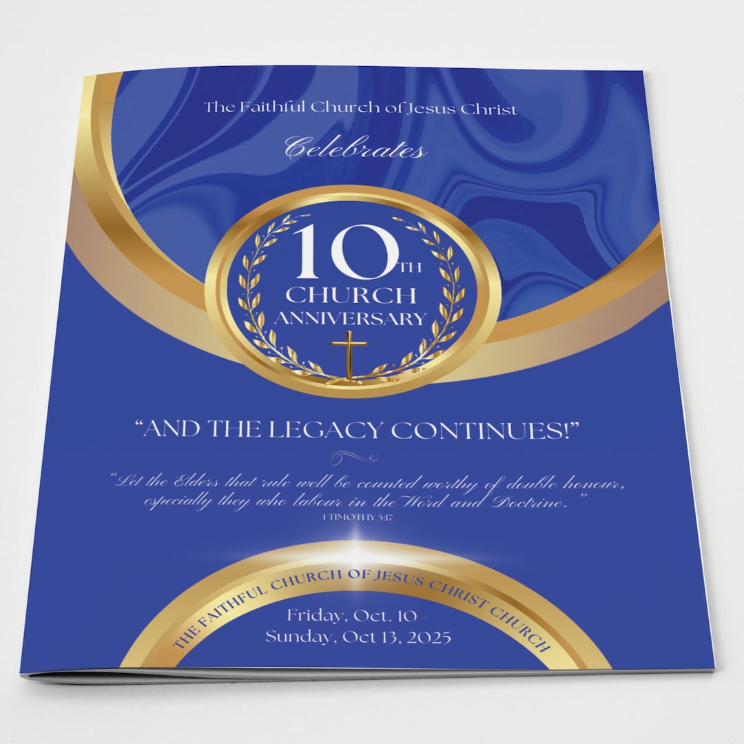Royal Blue & Gold Church Anniversary Program Template (canva Editable ...