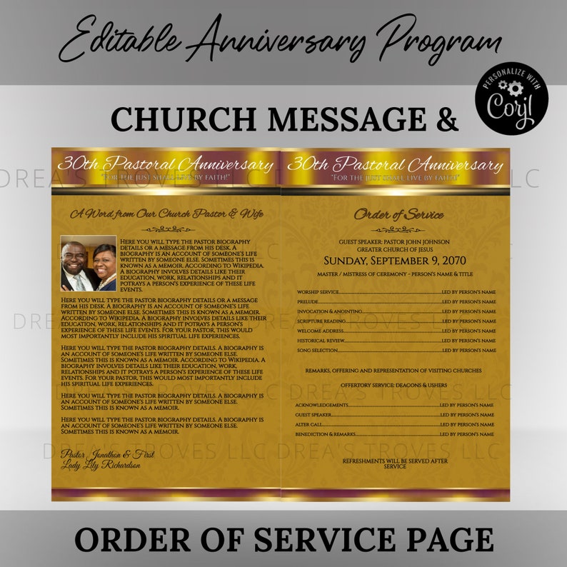 Pastor & Wife Church Anniversary Program Booklet Template - Etsy Ireland